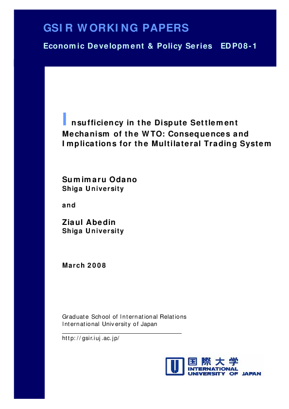 (PDF) Insufficiency in the dispute Settlement Mechanism of the WTO ...
