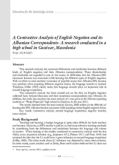 (PDF) A Contrastive Analysis of English Negation and its Albanian ...
