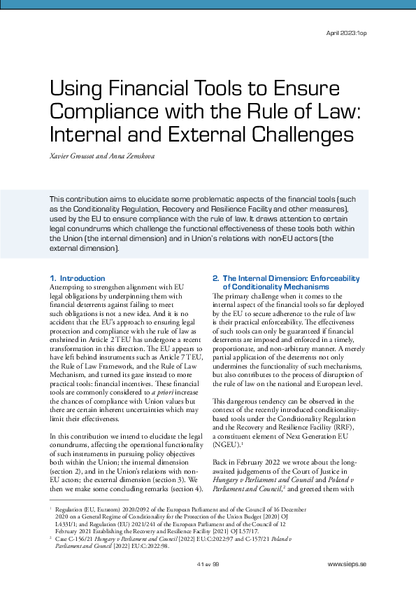 (PDF) Using Financial Tools to Ensure Compliance with the Rule of Law: Internal and External ...