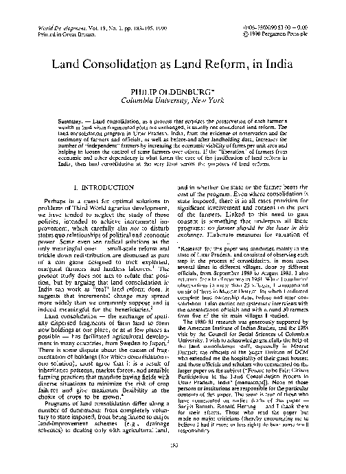 (PDF) Land consolidation as land reform, in India