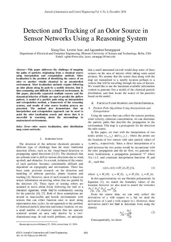(PDF) Detection and Tracking of an Odor Source in Sensor Networks Using a Reasoning System