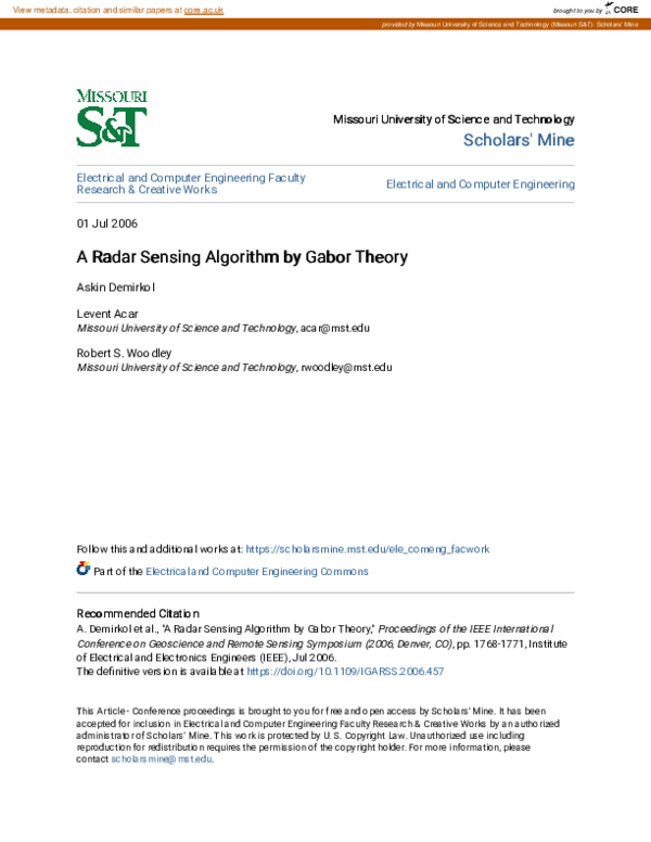 (PDF) A Radar Sensing Algorithm by Gabor Theory