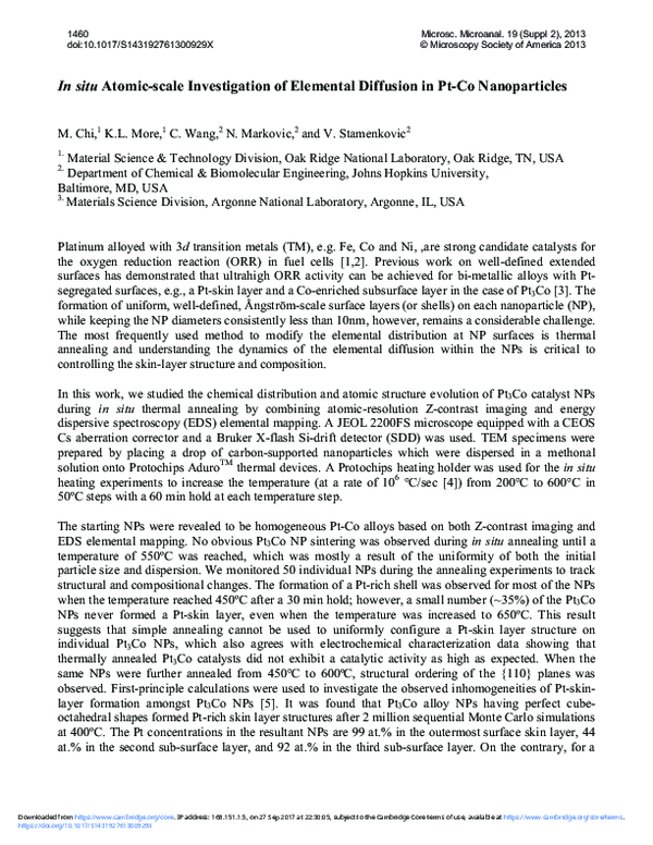Pdf In Situ Atomic Scale Investigation Of Elemental Diffusion In Pt Co Nanoparticles