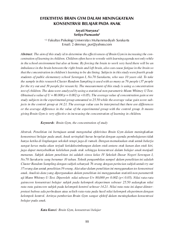 (PDF) Efektivitas Brain Gym dalam Meningkatkan Konsentrasi Belajar pada ...