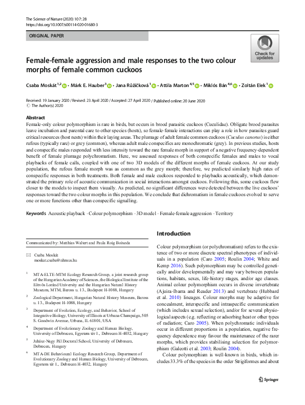 (PDF) Female-female aggression and male responses to the two colour ...