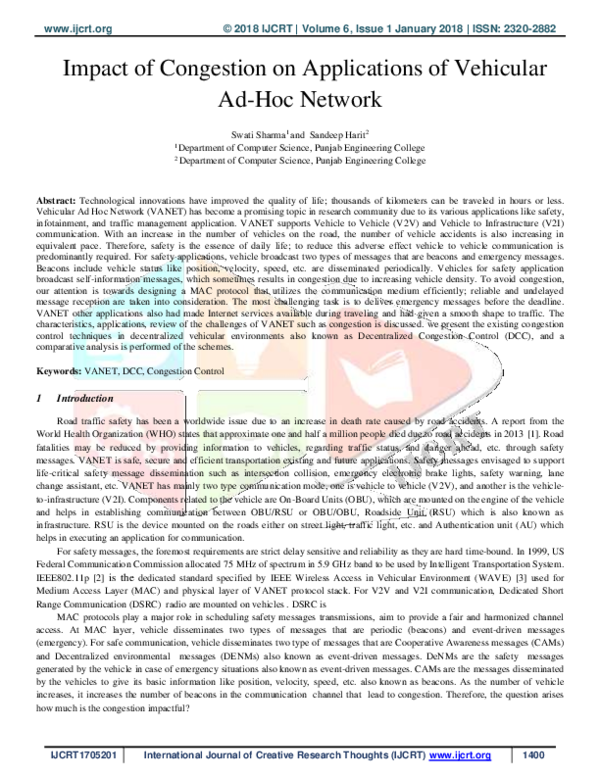 Pdf Impact Of Congestion On Applications Of Vehicular Ad Hoc Network