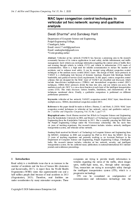 Pdf Mac Layer Congestion Control Techniques In Vehicular Ad Hoc Network Survey And 5866