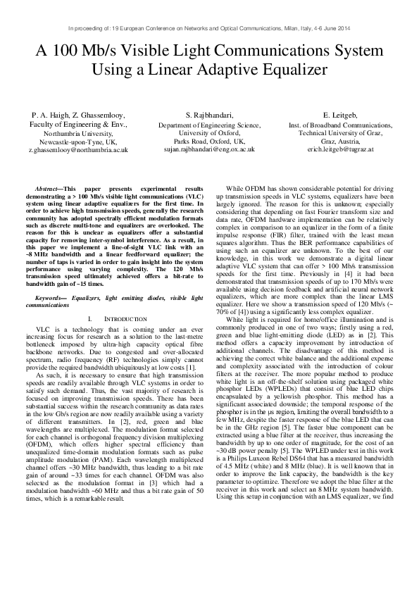 (PDF) A 100 Mb/s visible light communications system using a linear ...