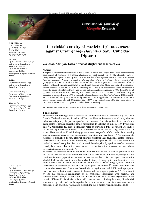 (PDF) Larvicidal Activity of Medicinal Plant Extracts Against Aedes ...