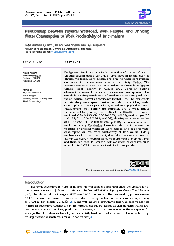 (PDF) Relationship Between Physical Workload, Work Fatigue, and ...