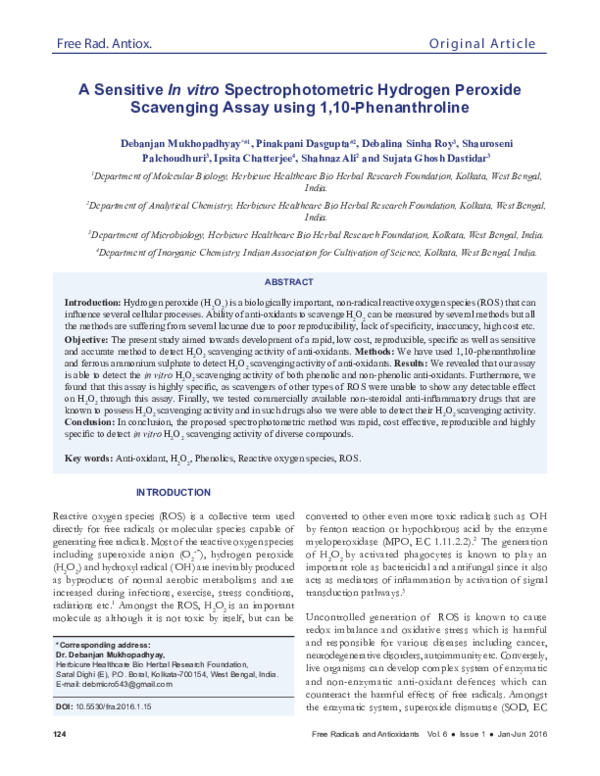 (PDF) A Sensitive In vitro Spectrophotometric Hydrogen Peroxide ...