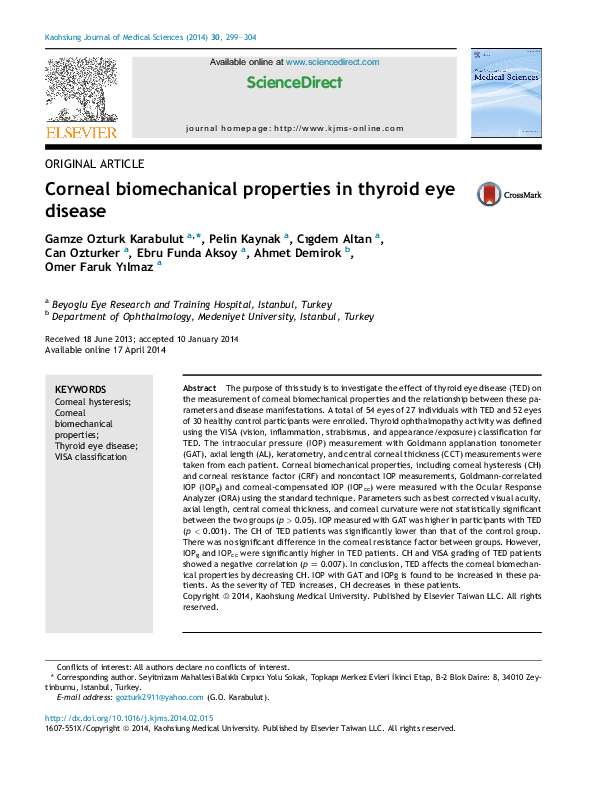 (PDF) Corneal biomechanical properties in thyroid eye disease | omer yılmaz - Academia.edu