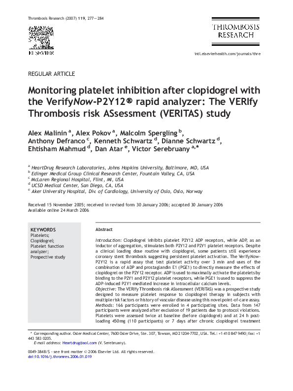 (PDF) Monitoring platelet inhibition after clopidogrel with the ...