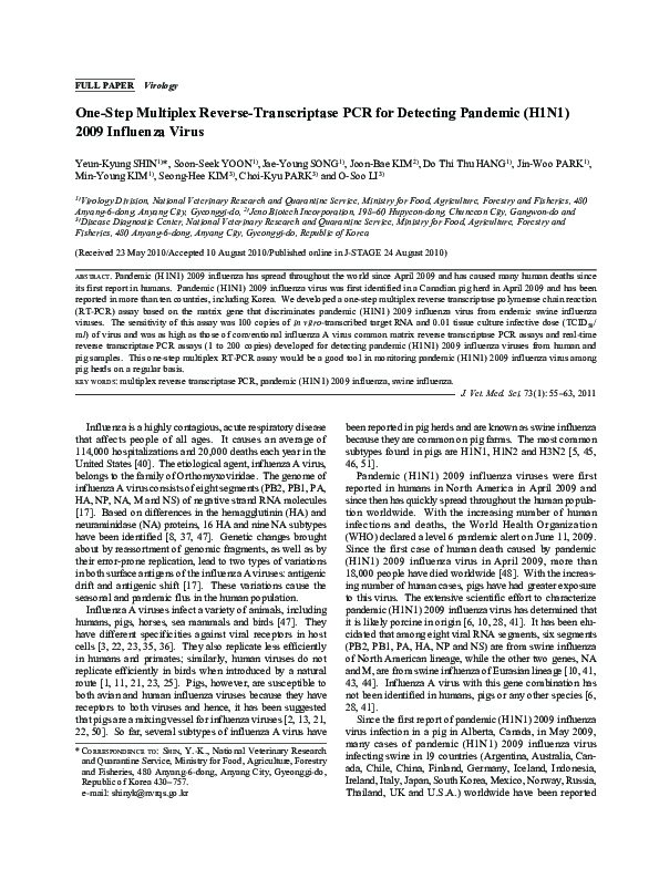 (PDF) One-Step Multiplex Reverse-Transcriptase PCR for Detecting Pandemic (H1N1) 2009 Influenza ...