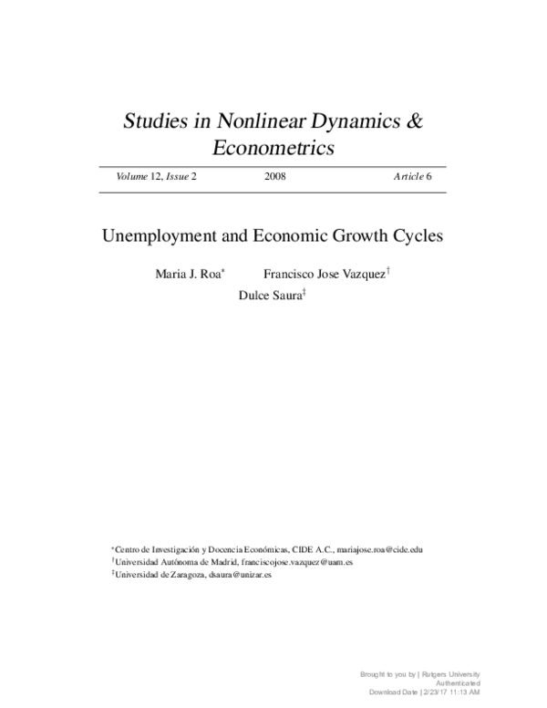 (PDF) Unemployment and Economic Growth Cycles
