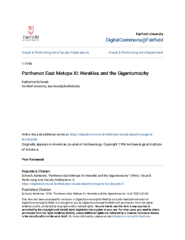 (PDF) Parthenon East Metope XI: Herakles and the Gigantomachy