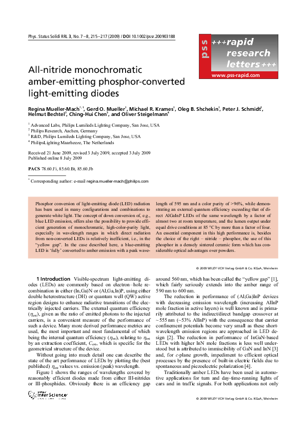 (PDF) All-nitride monochromatic amber-emitting phosphor-converted light-emitting diodes