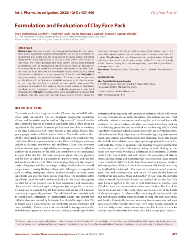 (PDF) Formulation and Evaluation of Clay Face Pack