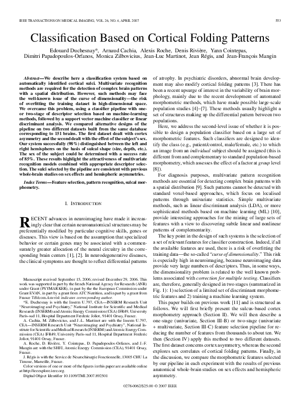 (PDF) Classification Based on Cortical Folding Patterns