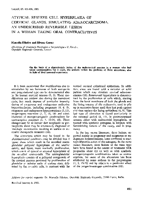 (PDF) Atypical Reserve Cell Hyperplasia of Cervical Glands, Simulating ...