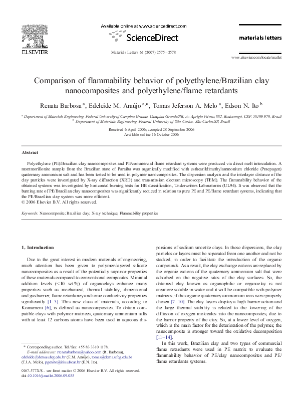 (PDF) Comparison of flammability behavior of polyethylene/Brazilian ...