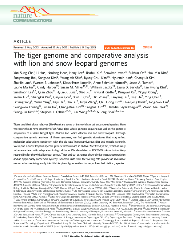 (PDF) The tiger genome and comparative analysis with lion and snow ...