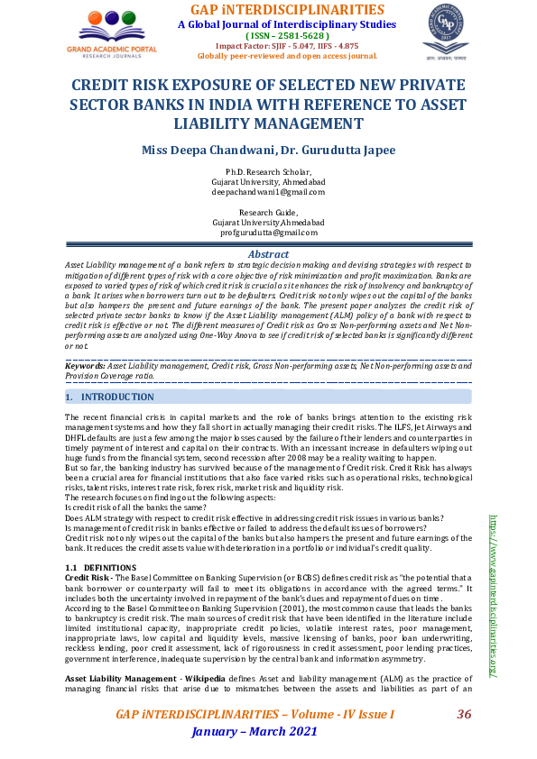 (PDF) Credit Risk Exposure of Selected New Private Sector Banks in ...