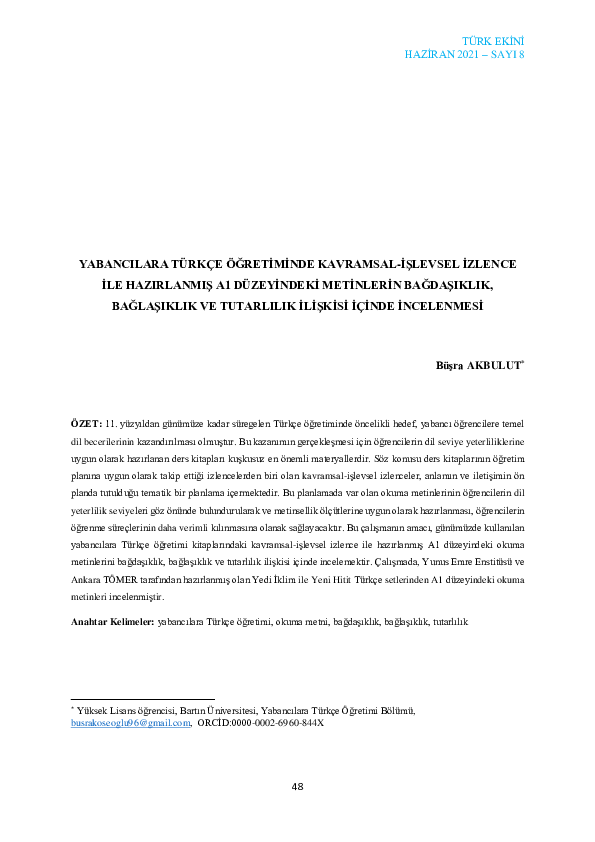 (PDF) Yabancilara Türkçe Öğreti̇mi̇nde Kavramsal-İşlevsel İzlence İle ...