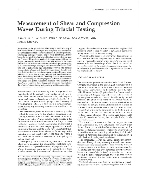 (PDF) Measurement of Shear and Compression Waves During Triaxial Testing