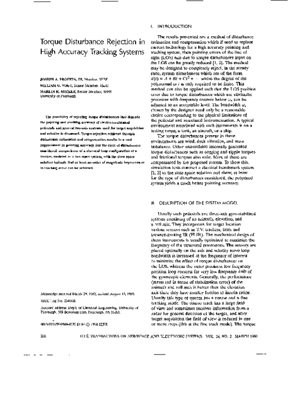 (PDF) Torque disturbance rejection in high accuracy tracking systems | Joseph Profeta - Academia.edu
