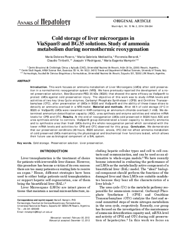 (PDF) Cold storage of liver microorgans in ViaSpan® and BG35 solutions ...