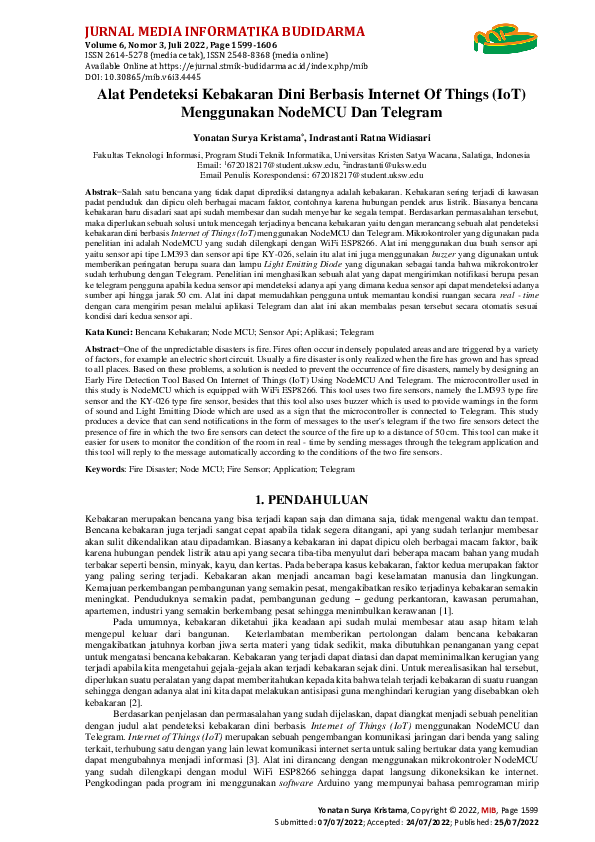 (PDF) Alat Pendeteksi Kebakaran Dini Berbasis Internet Of Things (IoT ...