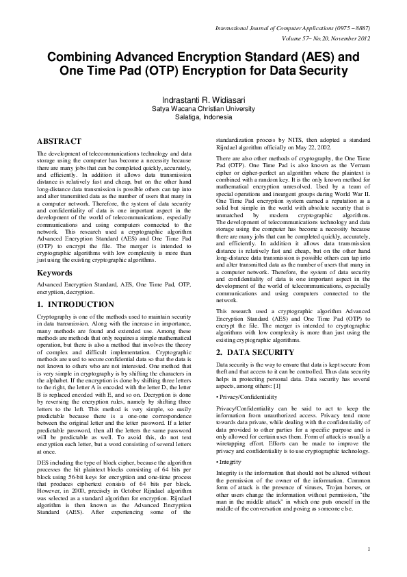 (PDF) Combining Advanced Encryption Standard (AES) and One Time Pad (OTP) Encryption for Data ...
