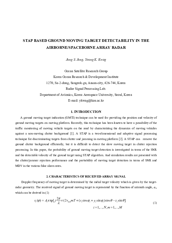 (PDF) Stap based ground moving target detectability in the airborne ...