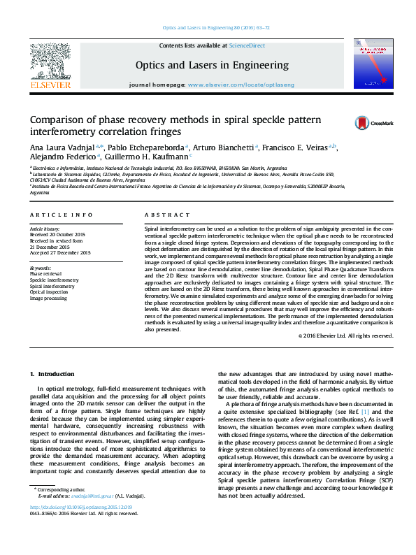 (PDF) Comparison of phase recovery methods in spiral speckle pattern interferometry correlation ...