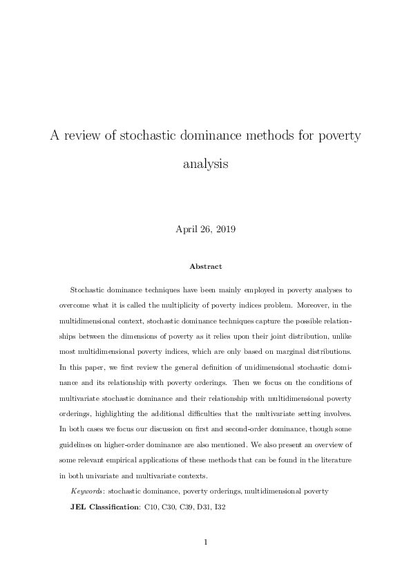 Pdf A Review Of Stochastic Dominance Methods For Poverty Analysis