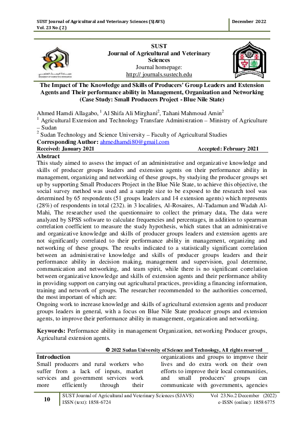 (PDF) The Impact of The Knowledge and Skills of Producers' Group ...