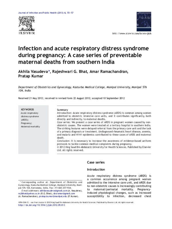 (PDF) Preventable Maternal Deaths from ARDS in Pregnancy in India