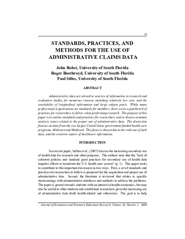 (PDF) Standards, Practices, and Methods for the Use of Administrative ...