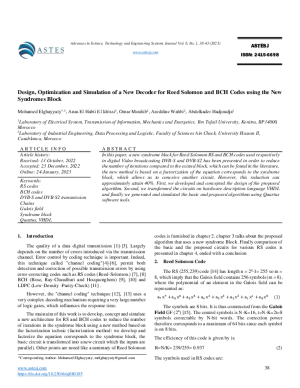 (PDF) Design, Optimization and Simulation of a New Decoder for Reed ...