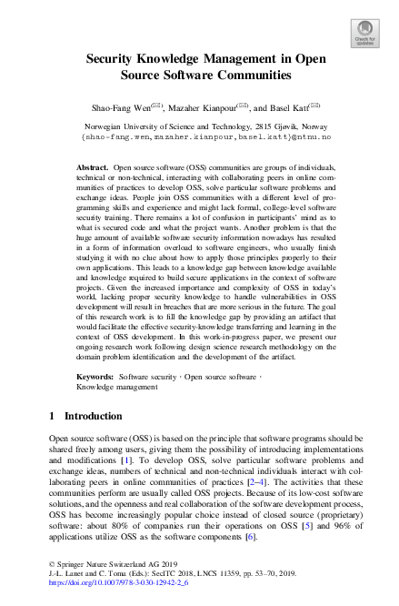 (PDF) Security Knowledge Management in Open Source Software Communities