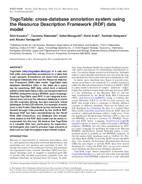 (PDF) TogoTable: cross-database annotation system using the Resource ...
