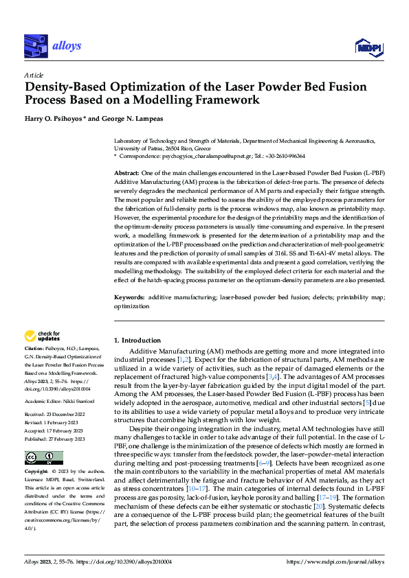 (PDF) Density-Based Optimization of the Laser Powder Bed Fusion Process Based on a Modelling ...