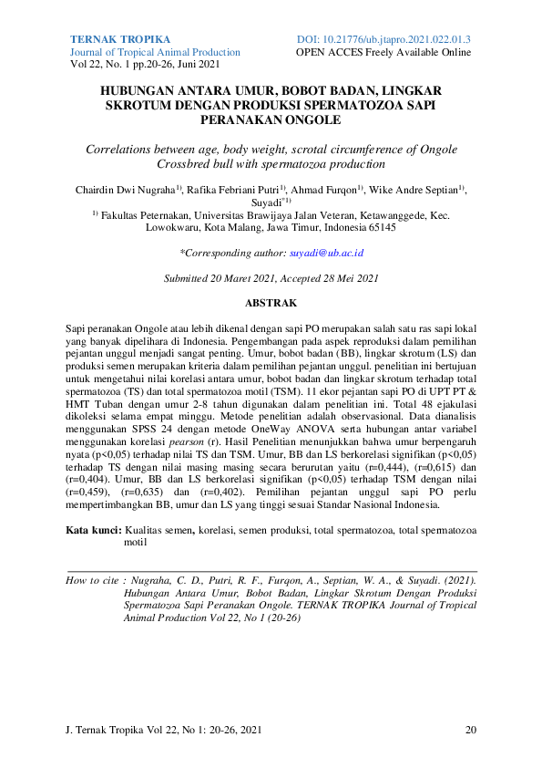 (PDF) Hubungan Antara Umur, Bobot Badan, Lingkar Skrotum Dengan ...