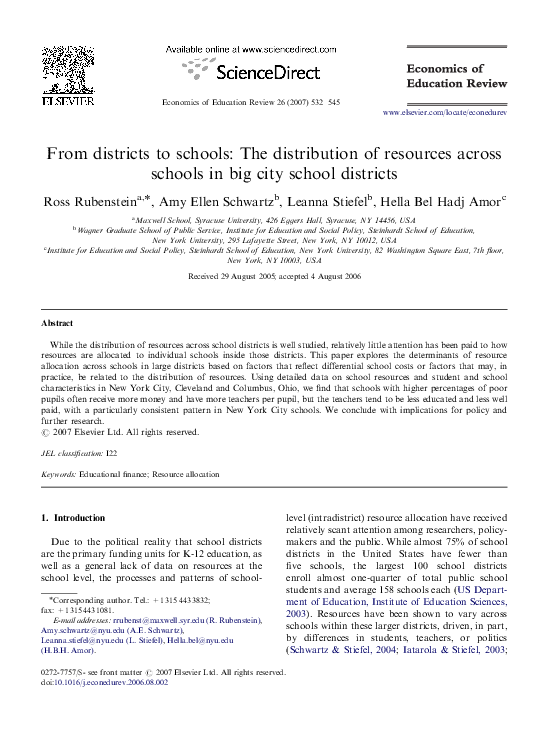 (PDF) From Districts to Schools: The Distribution of Resources Across ...