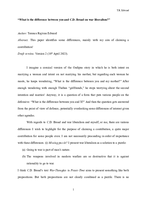 (PDF) “What is the difference between you and C.D. Broad on war ...