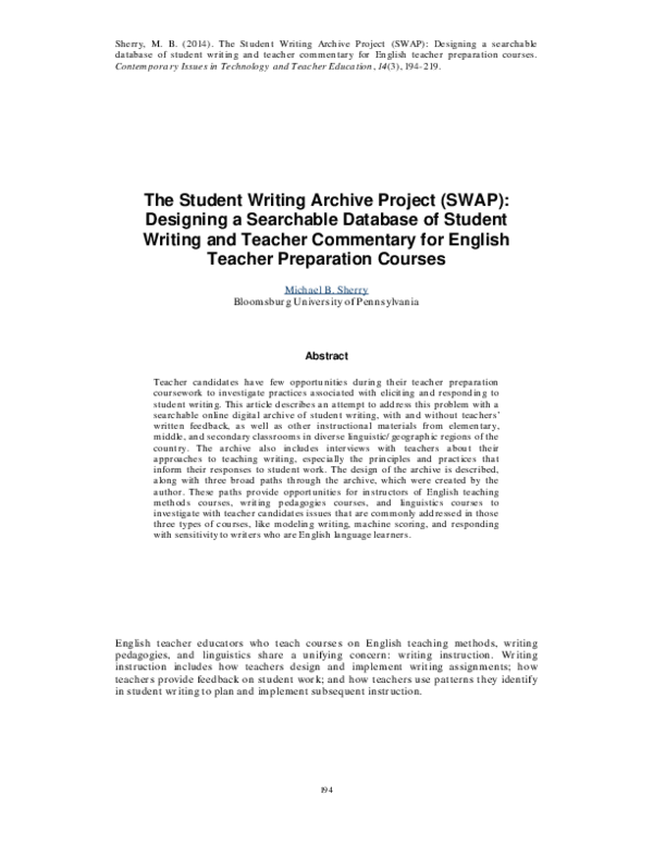 (PDF) The Student Writing Archive Project: Designing a Searchable ...