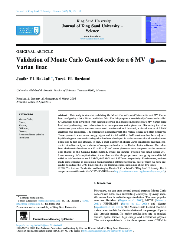 (PDF) Validation of Monte Carlo Geant4 code for a 6 MV Varian linac