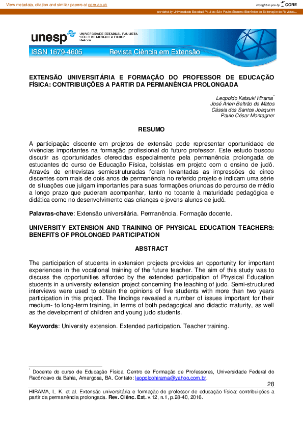 Pdf Extensão Universitária E Formação Do Professor De Educação Física