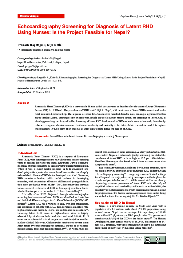 (PDF) Echocardiography Screening for Diagnosis of Latent RHD Using Nurses: Is the Project ...